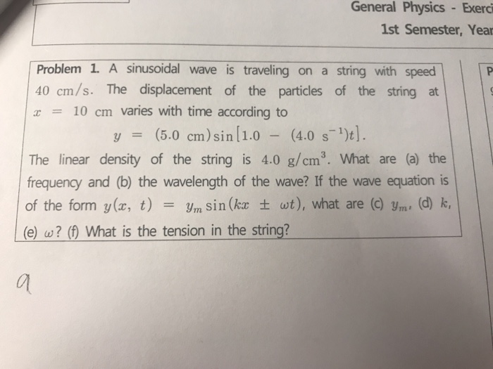 Solved General Physics Exerc 1st Semester, Year Problem 1. A | Chegg.com