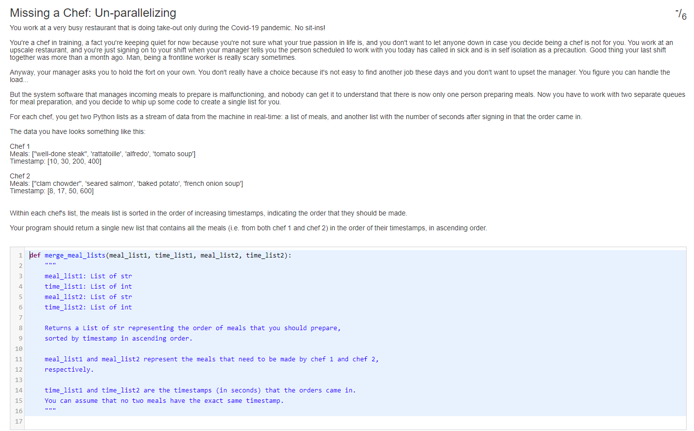 Solved -16 Missing a Chef: Un-parallelizing You work at a | Chegg.com