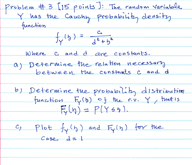 Solved problem #3 [15 points J: The random variable Y has | Chegg.com