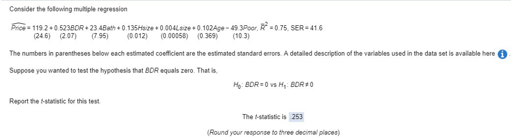 Solved Consider the following multiple regression Price = 1 | Chegg.com