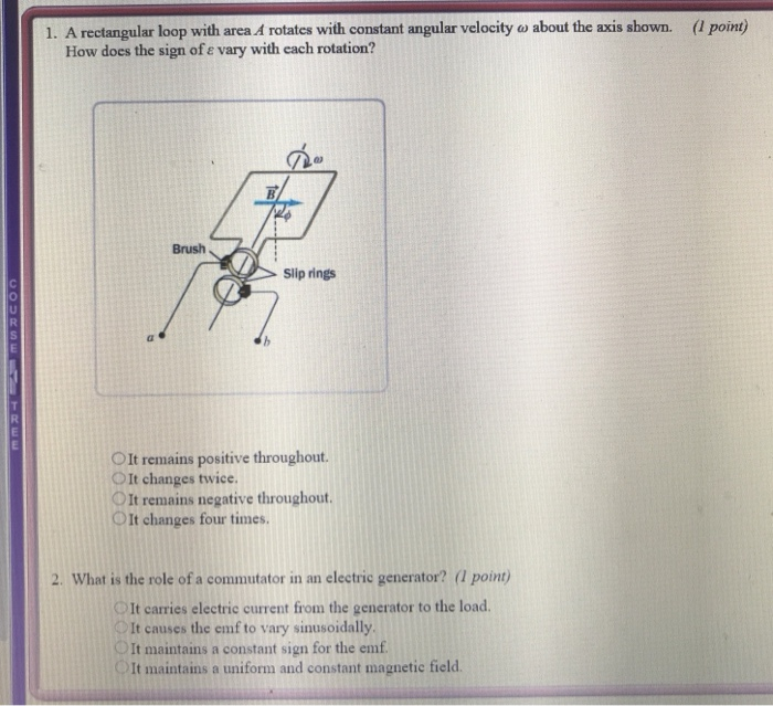 Solved 1 A Rectangular Loop With Area A Rotates With