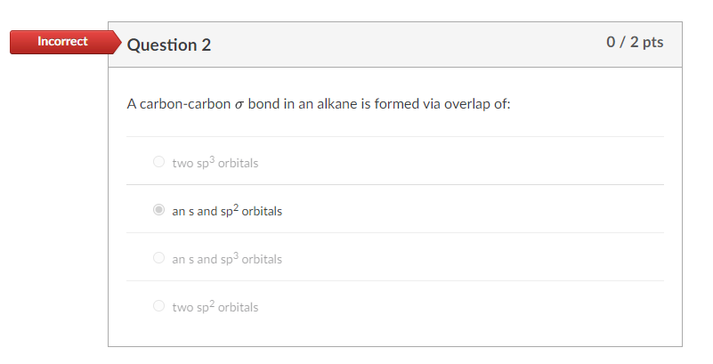 Solved A carbon-carbon σ bond in an alkane is formed via | Chegg.com