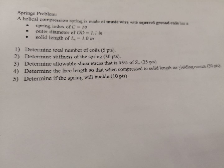 Solved Springs Problem: A helical compression spring is made | Chegg.com
