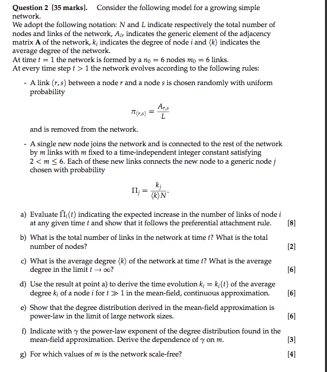 Solved Question 3. [35 marks] Growing network model Consider | Chegg.com