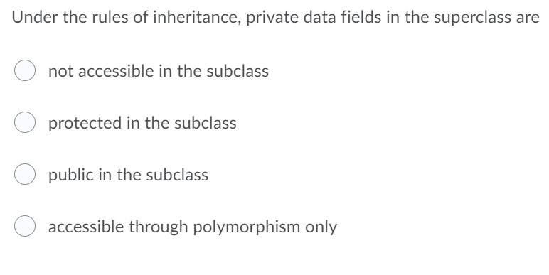 Solved A subclass (or derived class) incorporates data | Chegg.com
