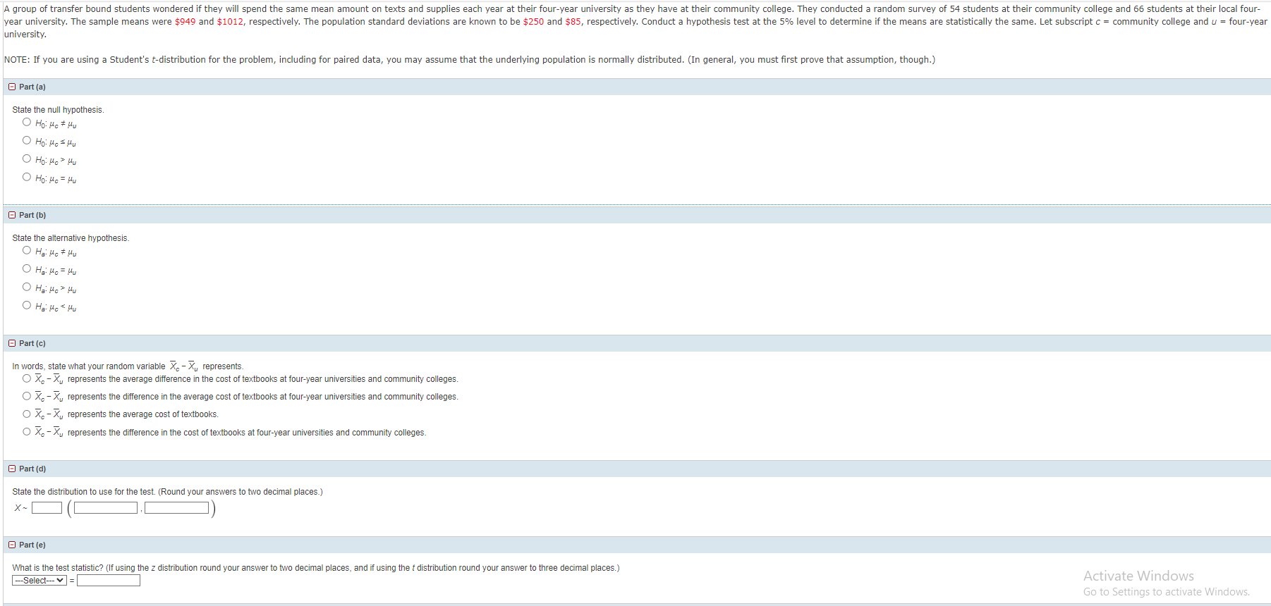 Solved university. 曰Part (a) State the null hypothesis. | Chegg.com