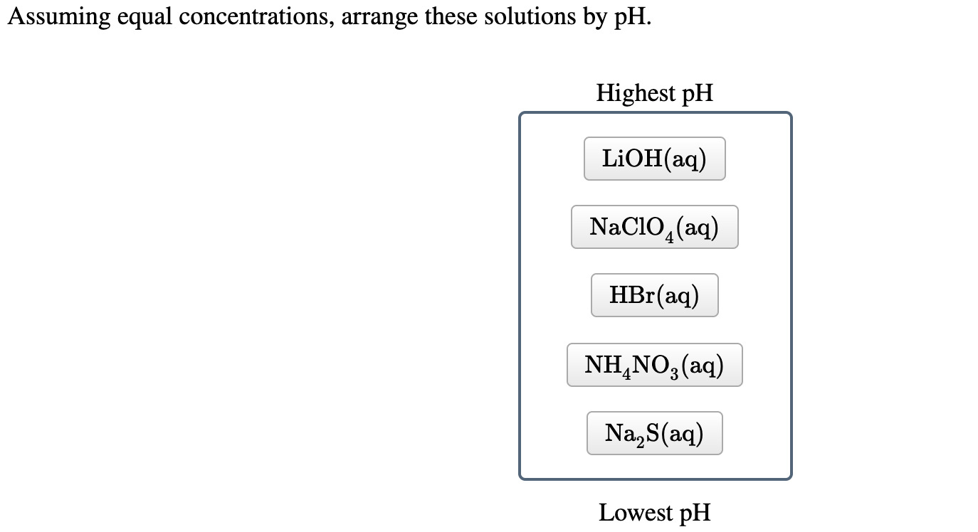 Solved Assuming equal concentrations, arrange these | Chegg.com