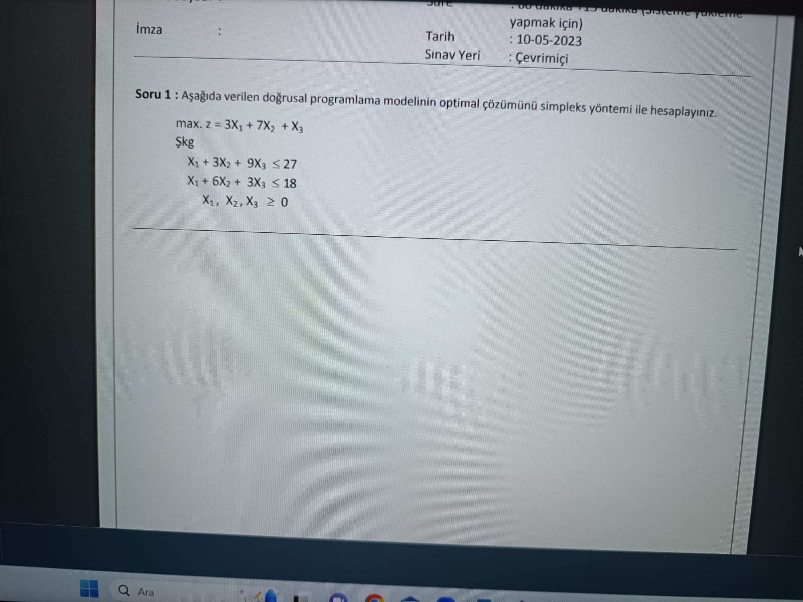 Solved Soru 1 : Aşağıda verilen doğrusal programlama | Chegg.com