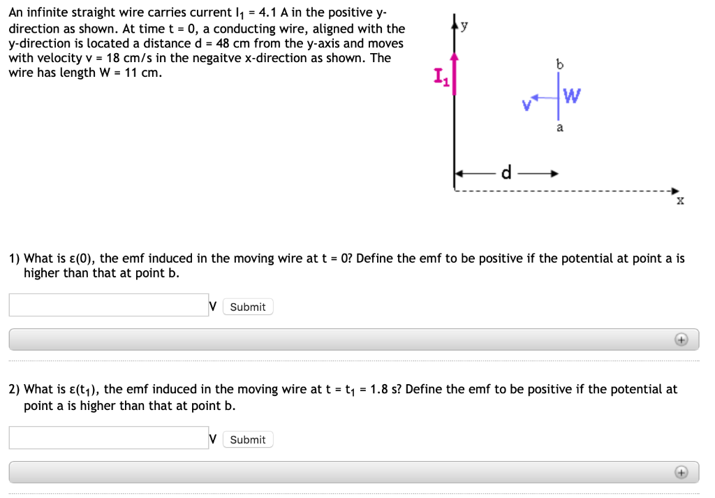 Solved An infinite straight wire carries current I1 = 4.1 A | Chegg.com