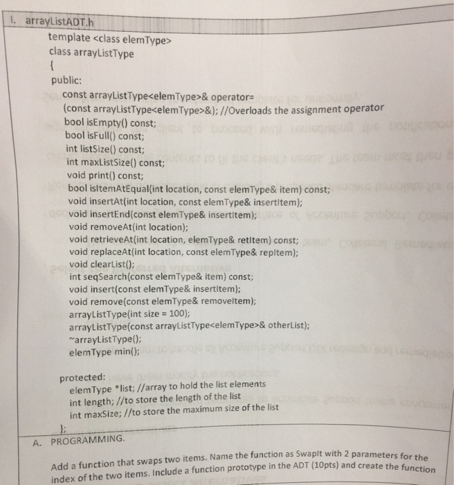Solved I. arrayListADT.h template class arrayListType { | Chegg.com
