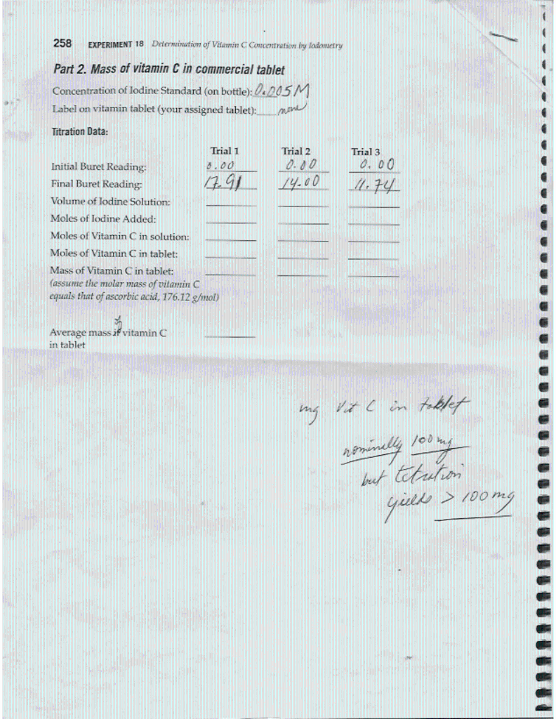 Solved NAME EXERCISE 18 LAB SECTION DATE Report IODOMETRY OF | Chegg.com