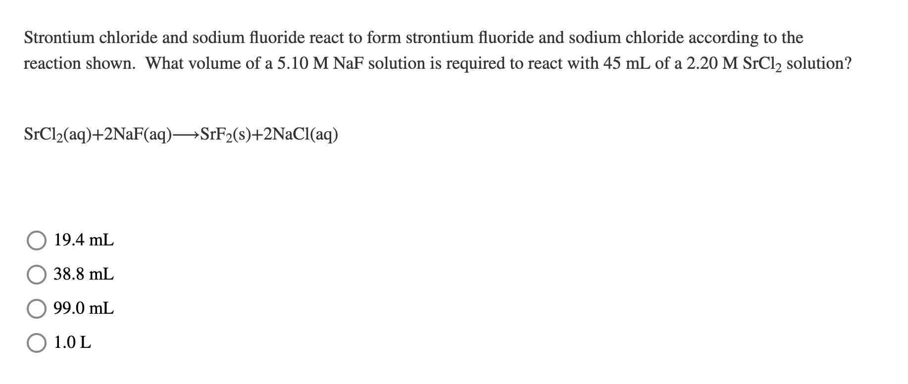 Solved Strontium chloride and sodium fluoride react to form | Chegg.com