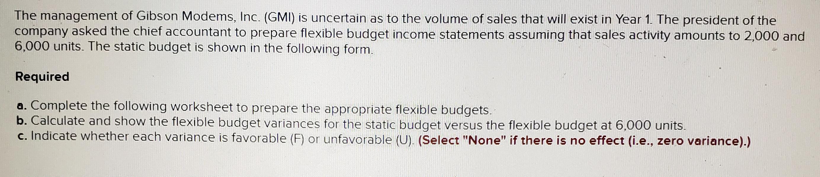 Solved GIBSON MODEMS, INCI Flexible Budget Income Statements | Chegg.com