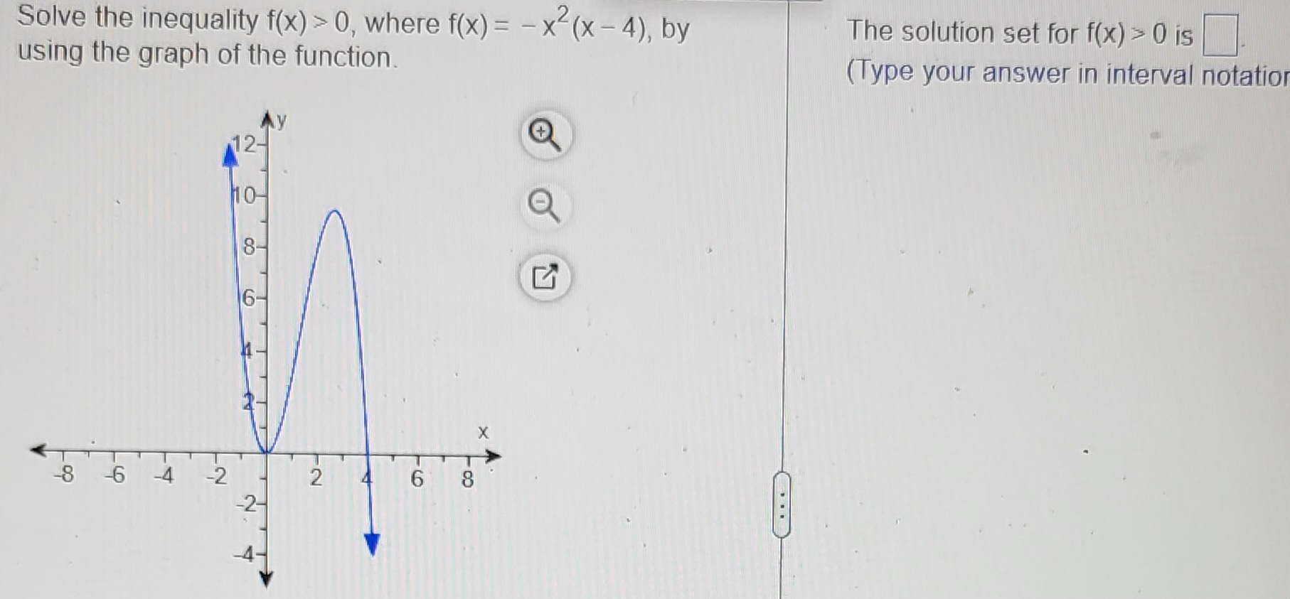 Solved Solve the inequality f(x)>0, where f(x)=−x2(x−4), by | Chegg.com
