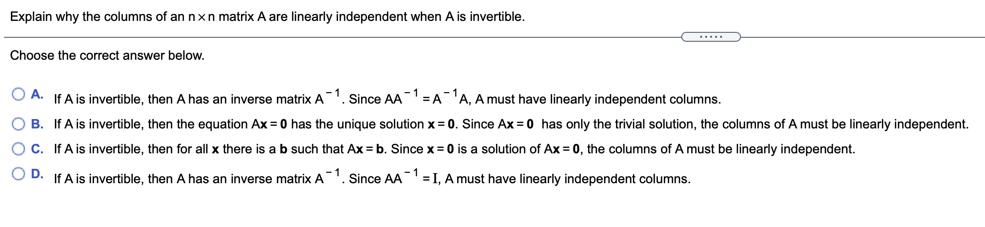 Solved Explain why the columns of an nxn matrix A are | Chegg.com