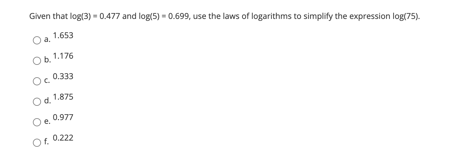 Solved Given that log(3) = 0.477 and log(5) = 0.699, use the | Chegg.com
