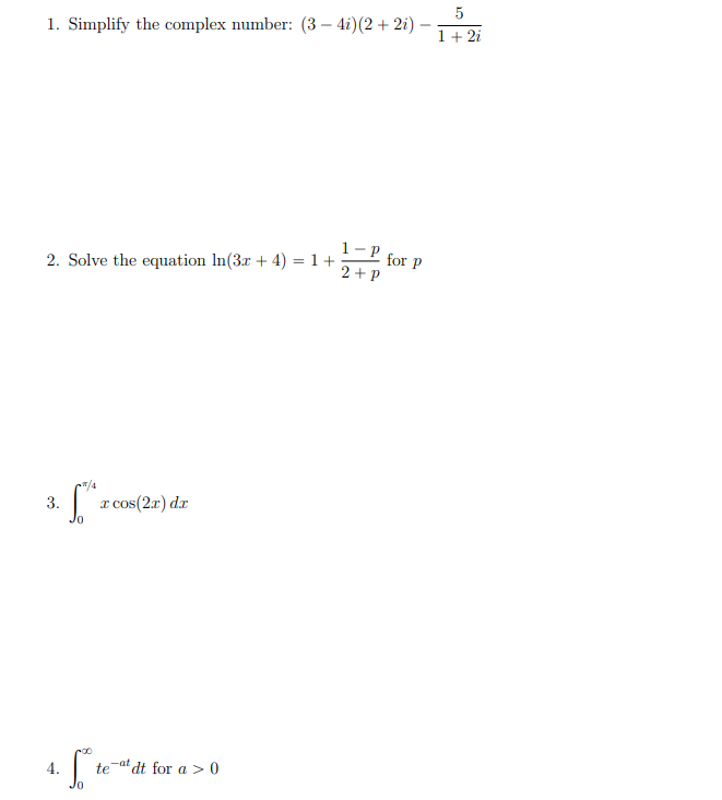 Solved 1. Simplify the complex number: (3 – 4i)(2 + 2i) - 1+ | Chegg.com