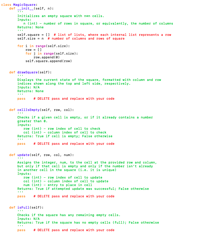 Solved 1. The_init__(self, n) method has been completed for | Chegg.com
