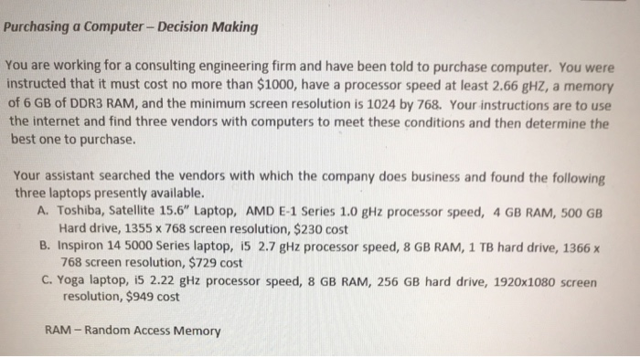 Solved Purchasing a Computer- Decision Making You are | Chegg.com