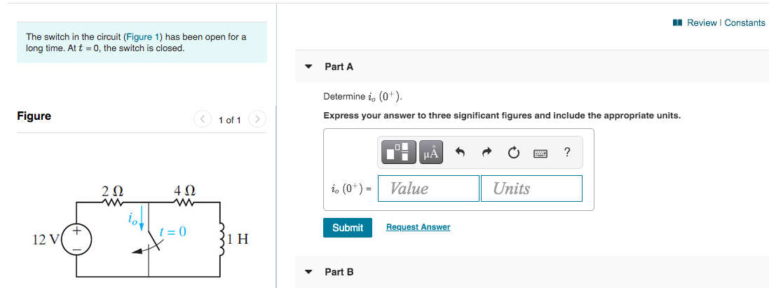 Solved Review Constants The switch in the circuit (Figure 1) | Chegg.com
