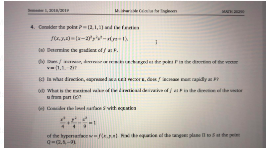Solved Semester 1, 2018/2019 Multivariable Calculus for | Chegg.com