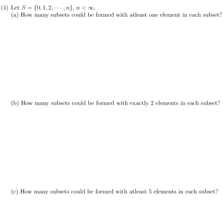 Solved (4) Let S={0,1,2,⋯,n},n