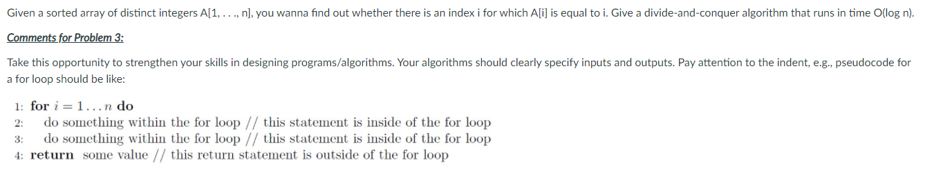 Solved Given a sorted array of distinct integers A[1, ..., | Chegg.com