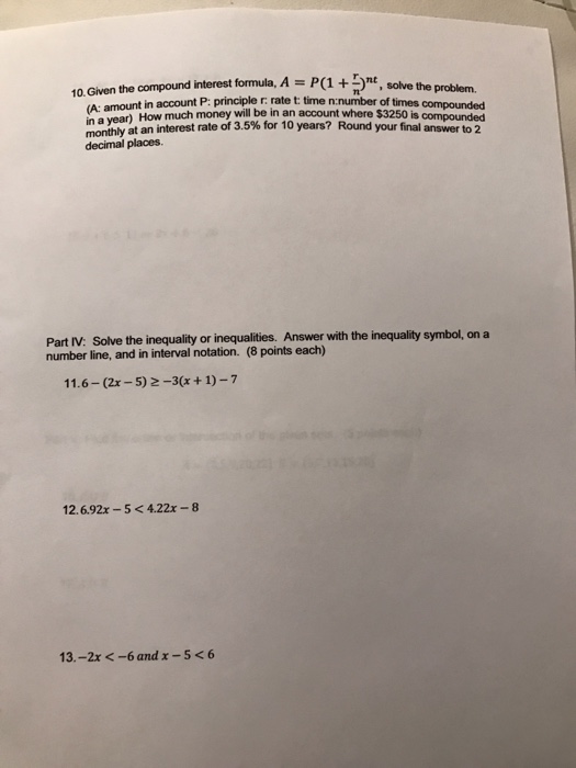 Solved Given the compound interest formula, A = P(1 + | Chegg.com