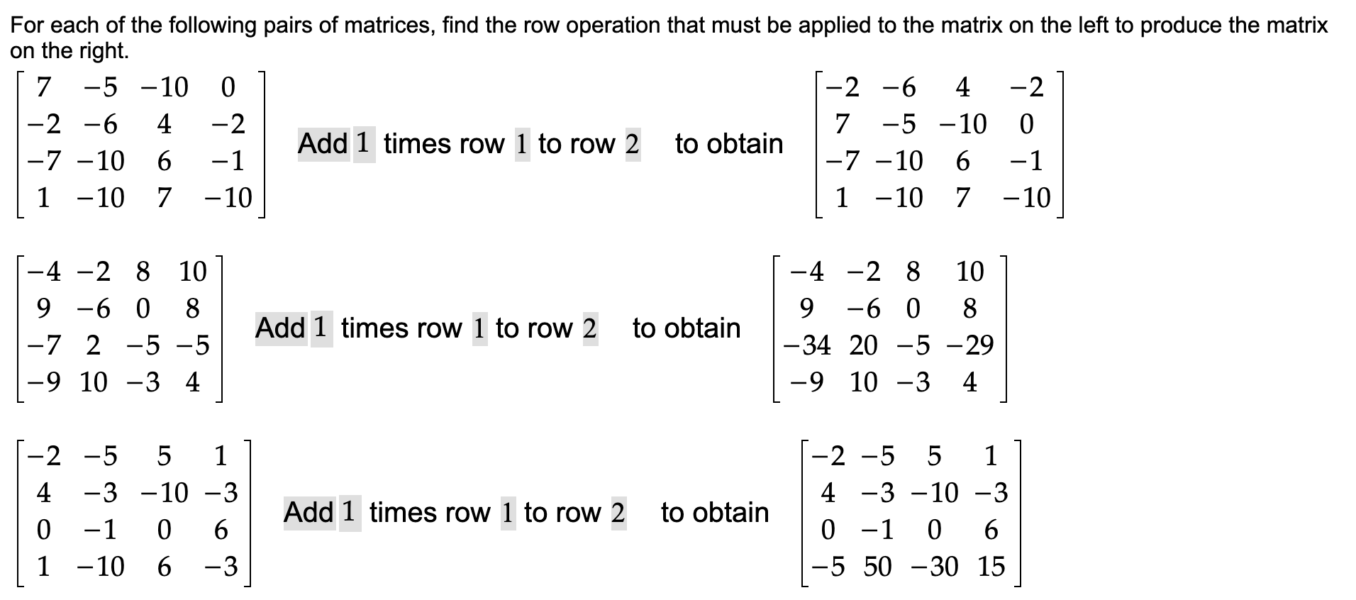 Solved For each of the following pairs of matrices, find the | Chegg.com