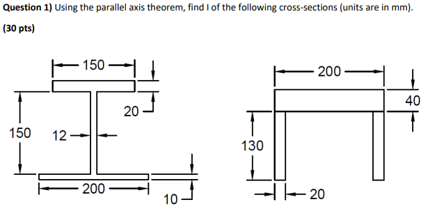 Solved Question 1) Using the parallel axis theorem, find I | Chegg.com