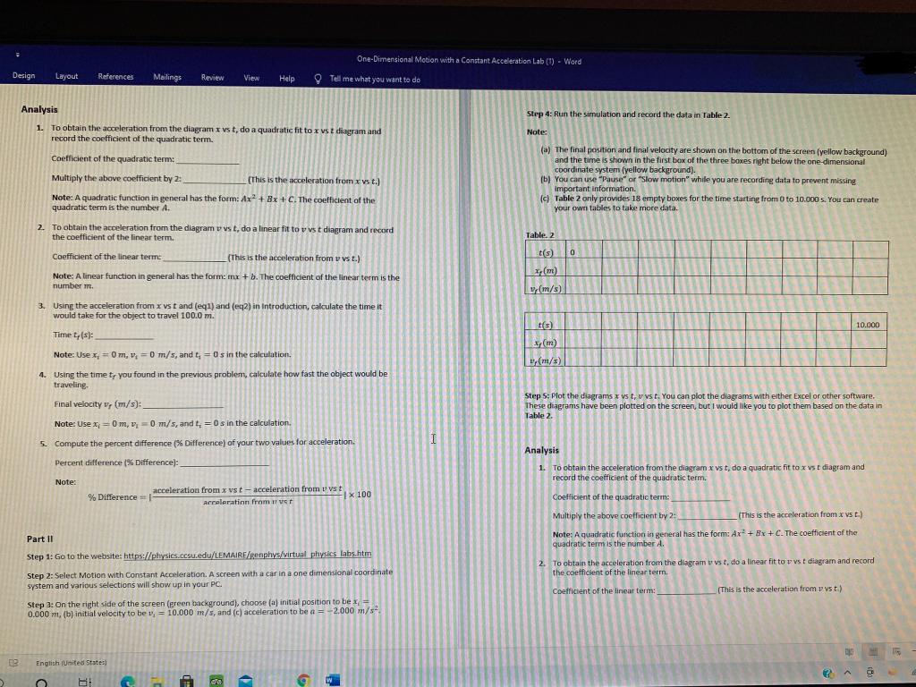 One-Dimensional Motion with a Constant Acceleration | Chegg.com
