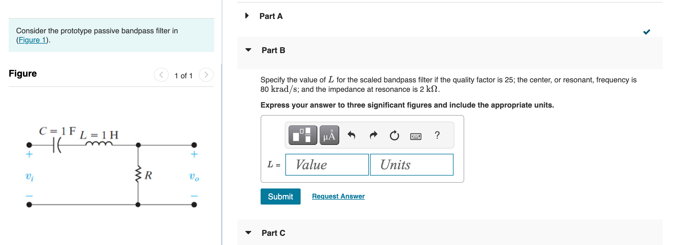 Solved Consider the prototype passive bandpass filter in | Chegg.com