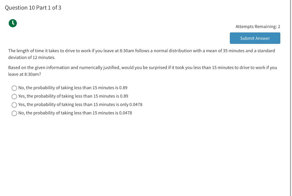 Solved Question 10 Part 1 of 3 Attempts Remaining: 2 The | Chegg.com