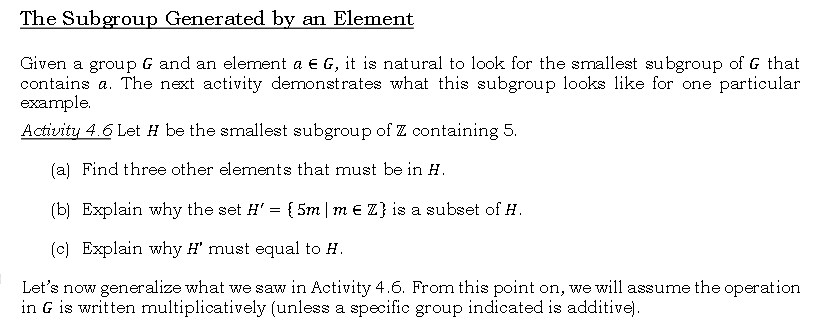 Solved The Subgroup Generated by an Element Given a group G | Chegg.com