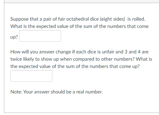 Solved Suppose that a pair of fair octahedral dice (eight | Chegg.com