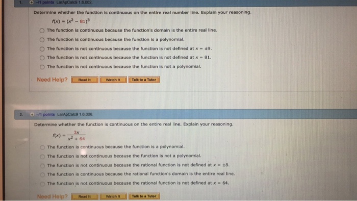 Solved 1. O -1 points LarApCalce 1.6.002 Determine whether | Chegg.com