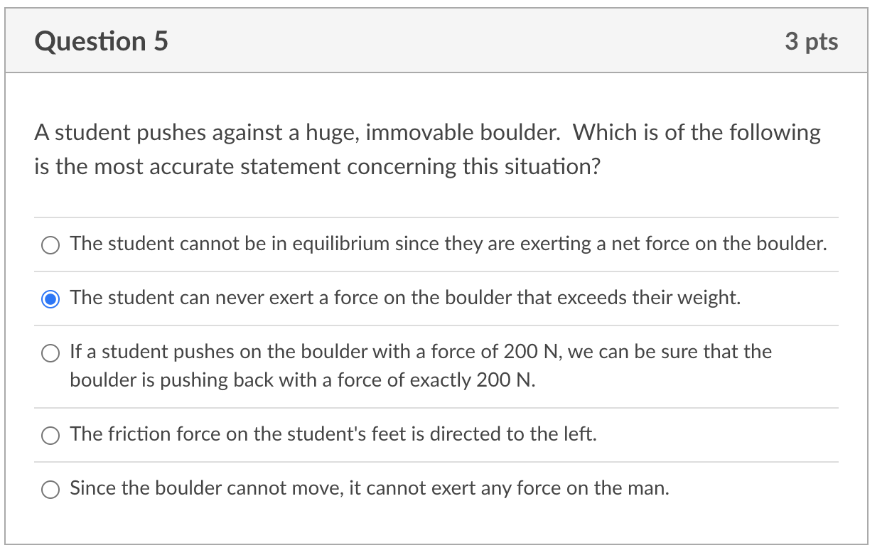 Solved A student pushes against a huge, immovable boulder. | Chegg.com