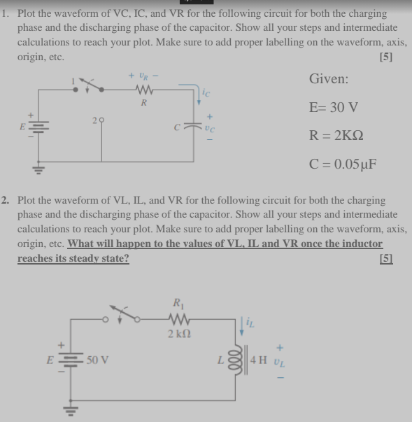 Solved 1. Plot the waveform of VC, IC, and VR for the | Chegg.com