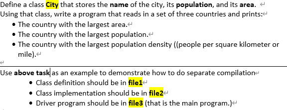 Solved Define a class City that stores the name of the city, | Chegg.com