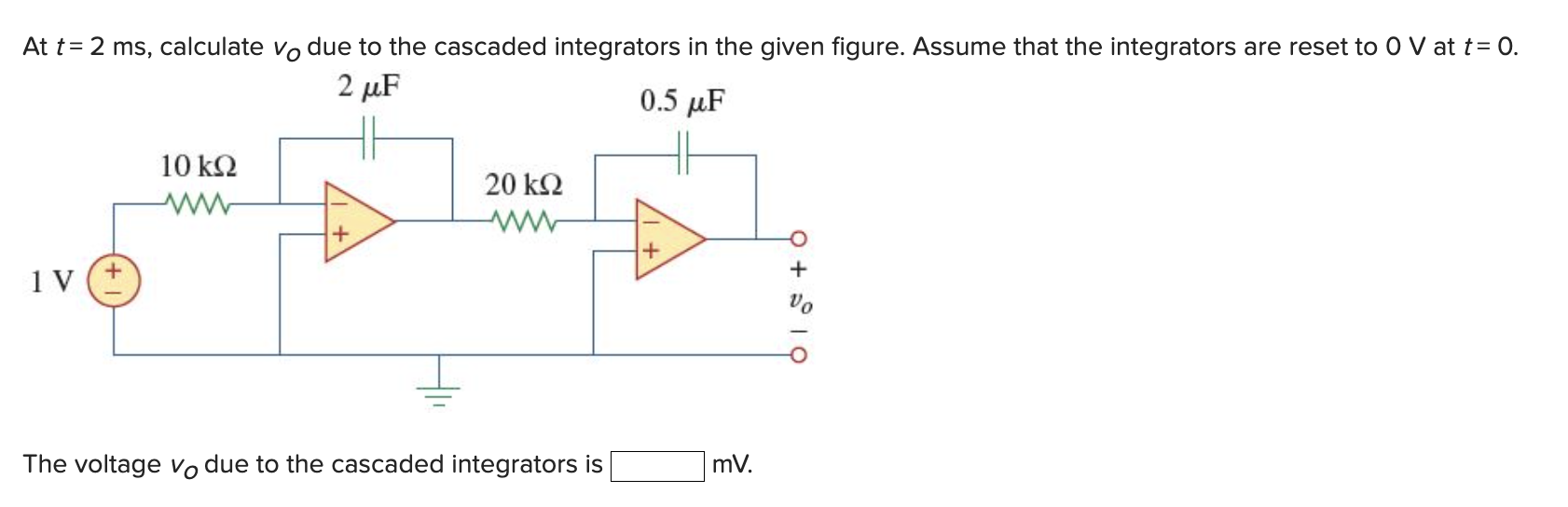 Solved At t=2 ms, calculate vO due to the cascaded | Chegg.com