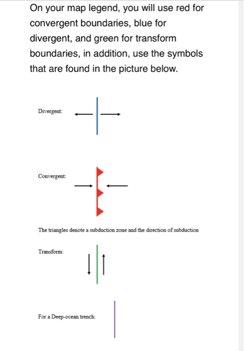 On your map legend, you will use red for convergent | Chegg.com