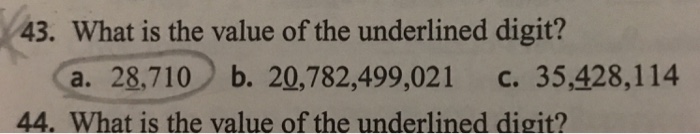 Solved What is the value of the underlined digit? a. 28, | Chegg.com