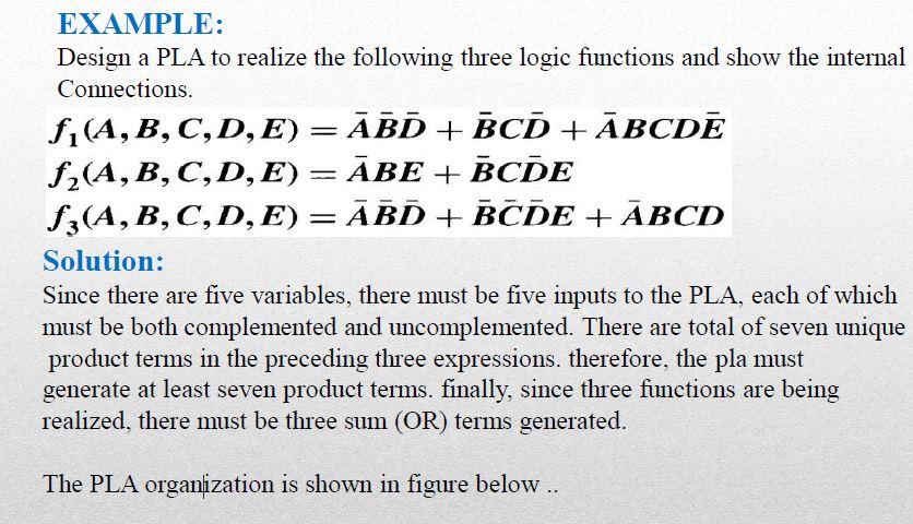 Solved EXAMPLE: Design a PLA to realize the following three | Chegg.com