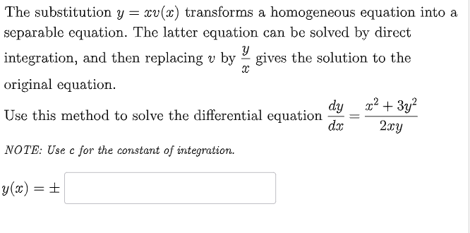 Solved The substitution y=xv(x) ﻿transforms a homogeneous | Chegg.com