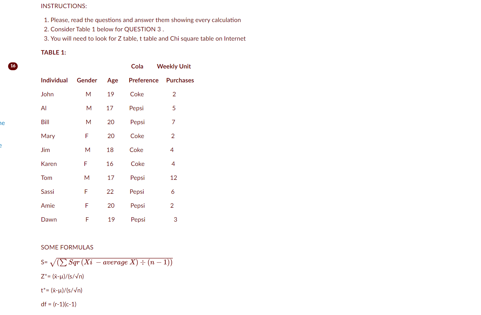 Solved Do the following, using the data in the following | Chegg.com