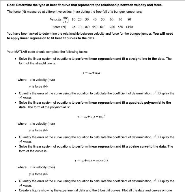Solved Goal: Determine the type of best fit curve that | Chegg.com