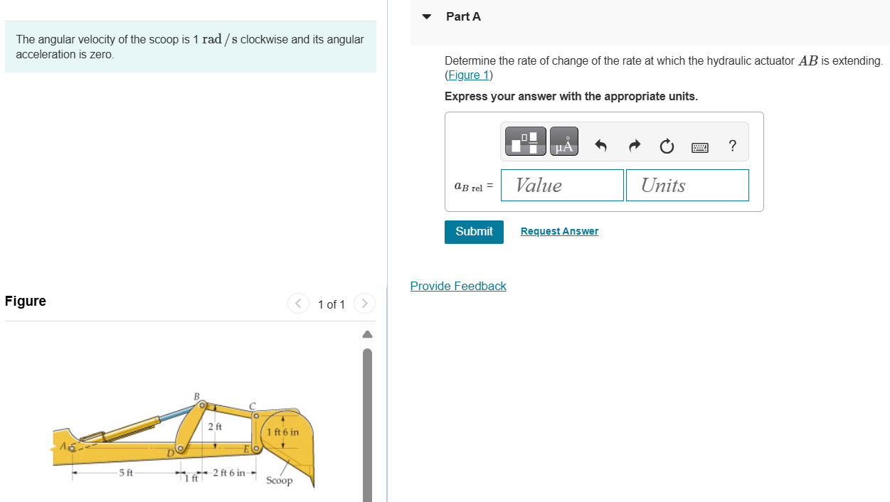 Solved The angular velocity of the scoop is 1rads ﻿clockwise | Chegg.com