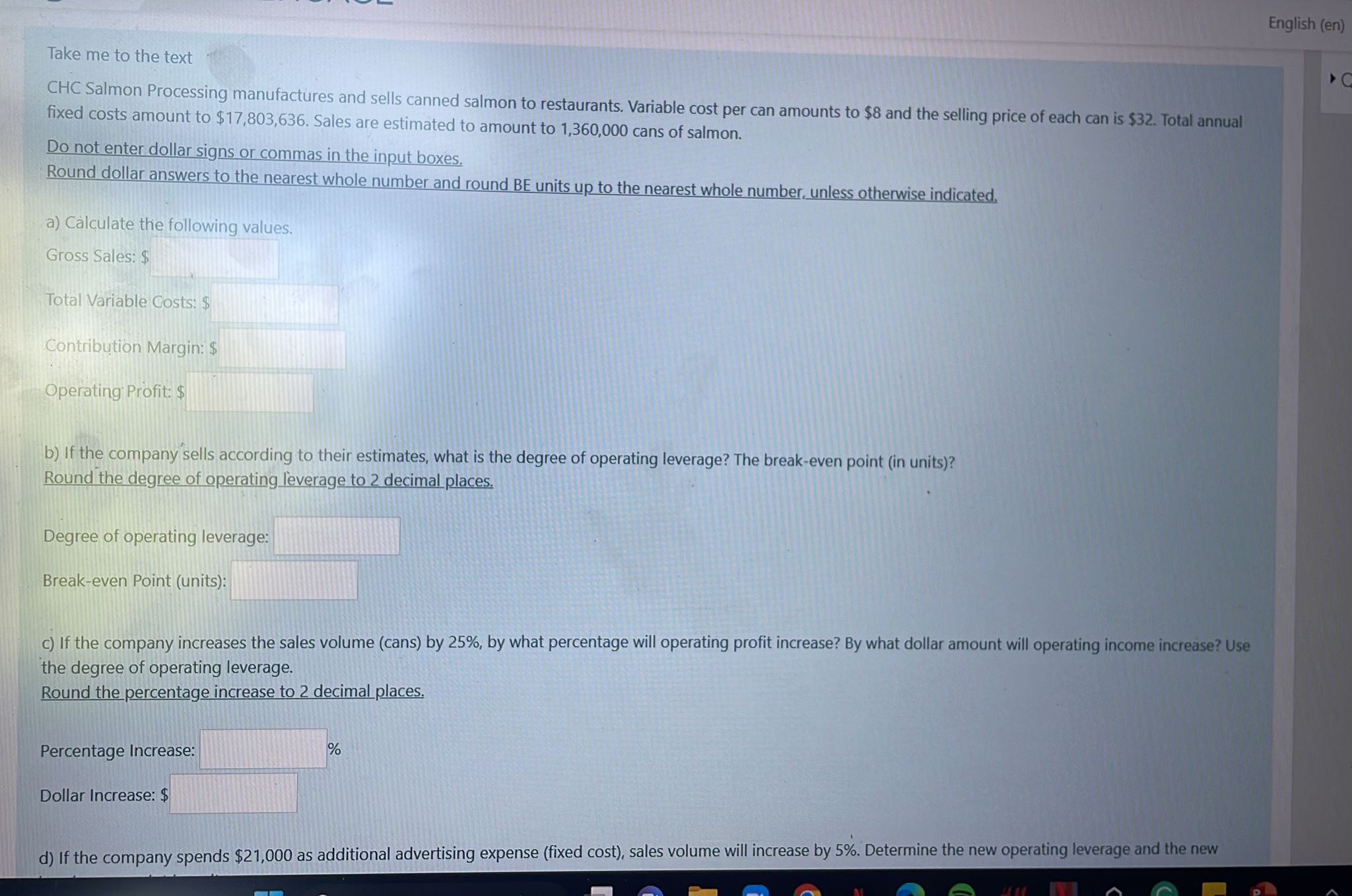 Solved Degree of operating leverage: Break-even Point | Chegg.com