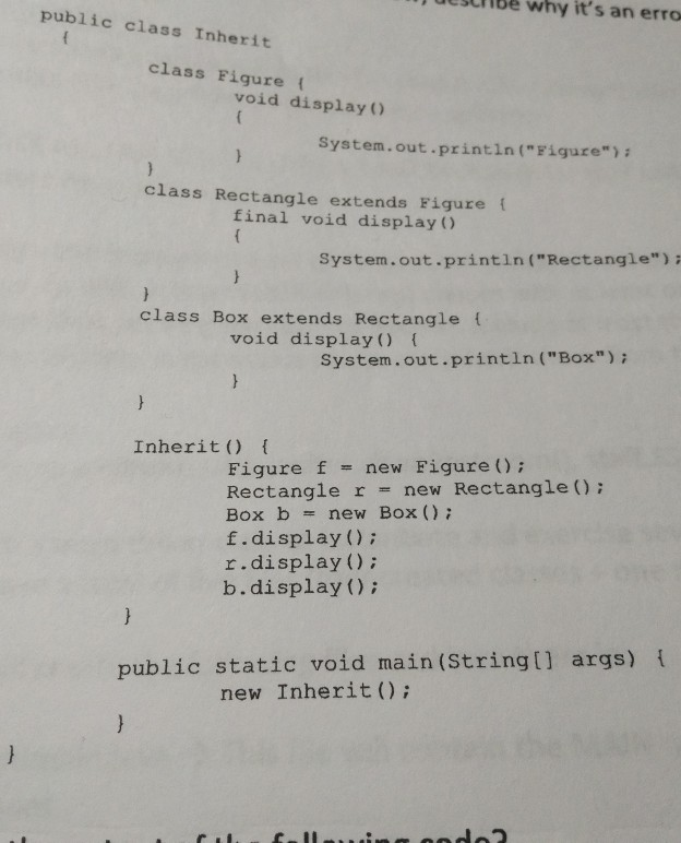 Solved why it's an erro public class Inherit class Figure | Chegg.com