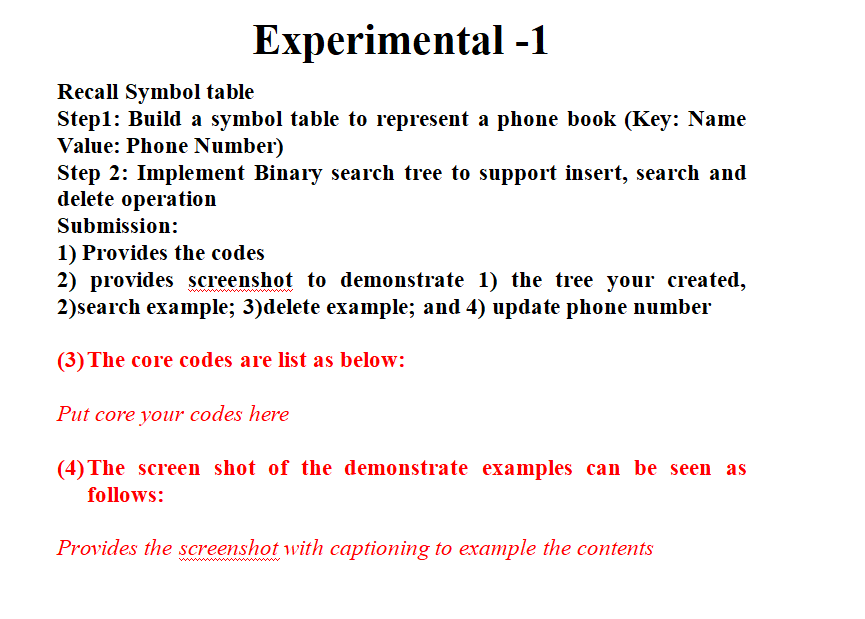 Solved Experimental -1 Recall Symbol table Step1: Build a | Chegg.com
